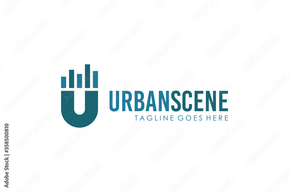 Urban Landscape Logo. Blue City Building Symbol with Initial Letter U ...