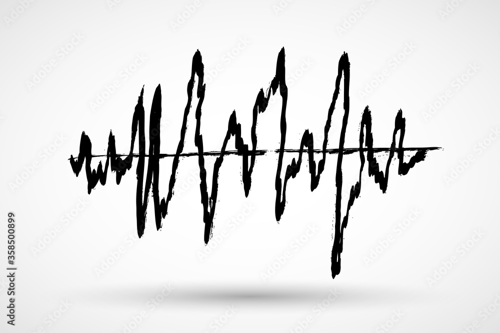 Hand drawn sound waves illustration. Marker or brush ink grunge hand ...
