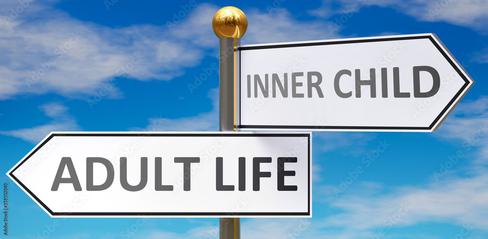 Adult life and inner child as different choices in life - pictured as ...