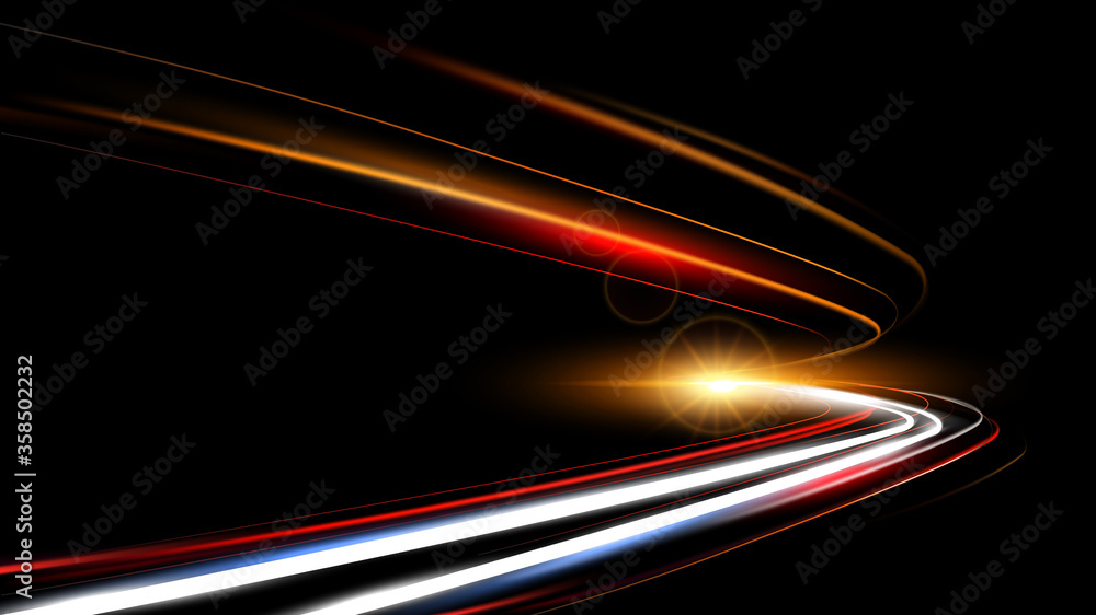 Vector illustration of dynamic lights speed road in dark background ...
