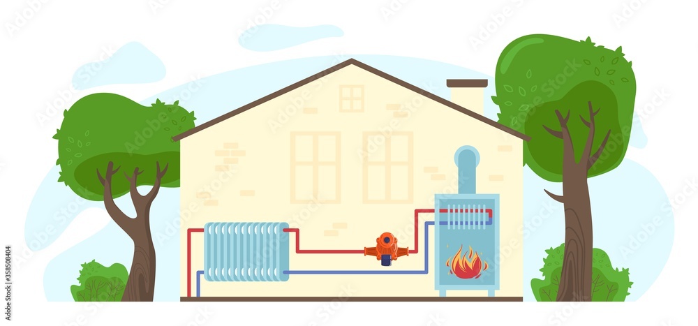 House heating pump system flat vector illustration. Cartoon domestic ...