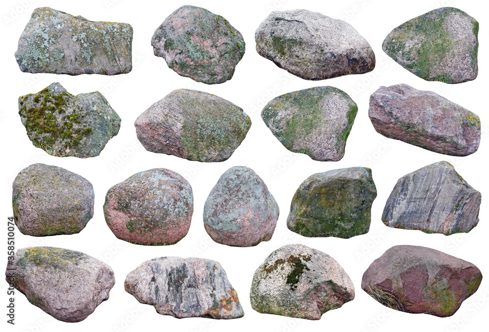 Photo & Art Print Large granite boulders overgrown with moss with ...