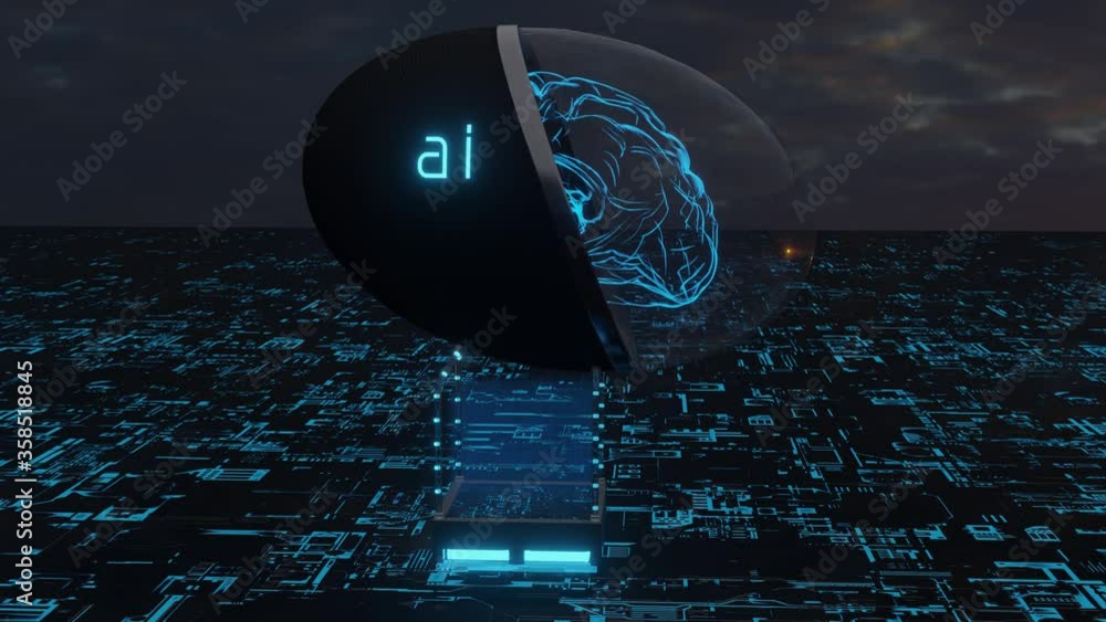 3D render animation of AI Artificial intelligence brain, deep learning ...