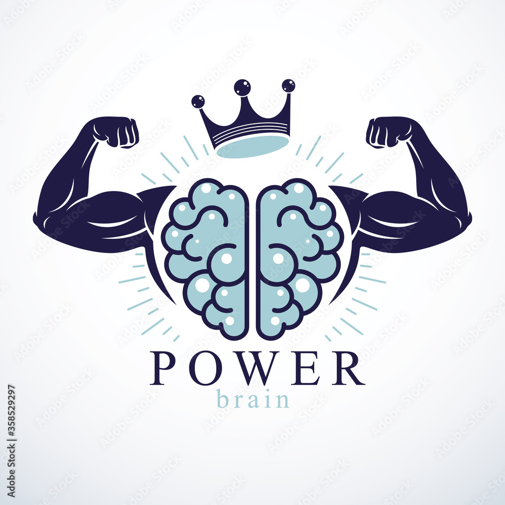 Power Brain emblem, genius concept. Vector design of human anatomical ...