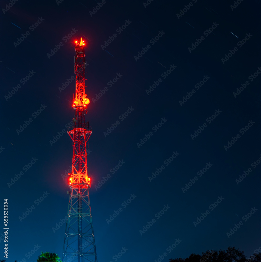 Radio Tower At Night