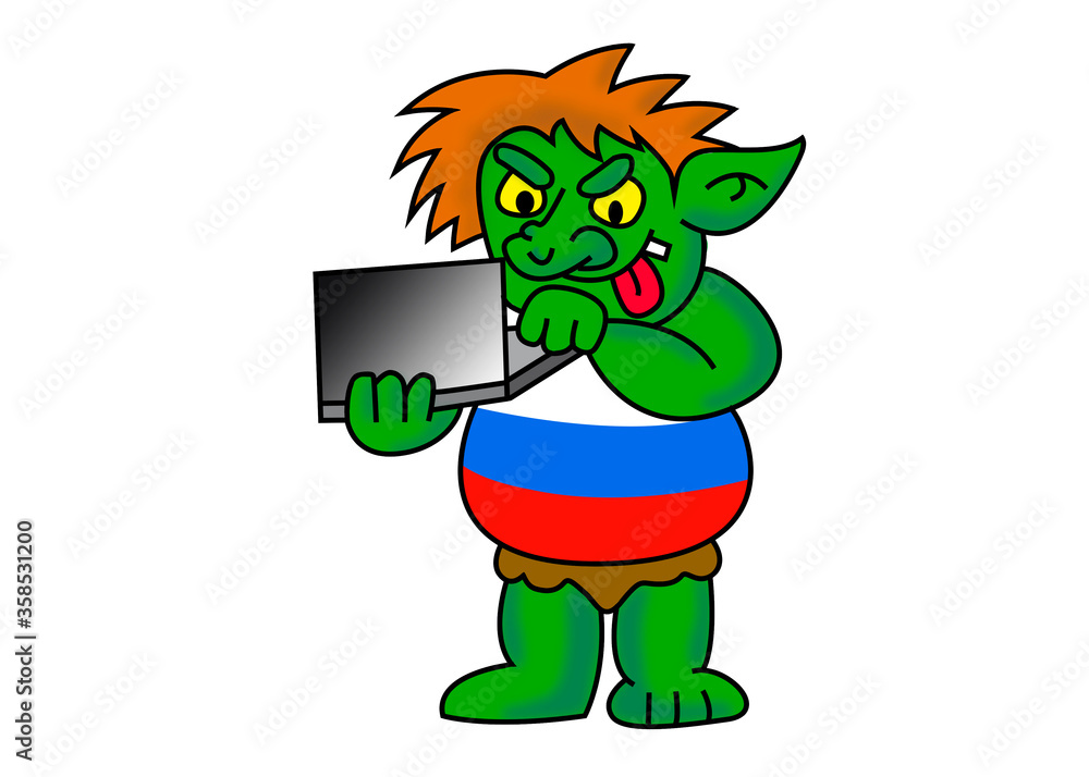 Russia internet troll. Funny cartoon illustration of green Russian ...