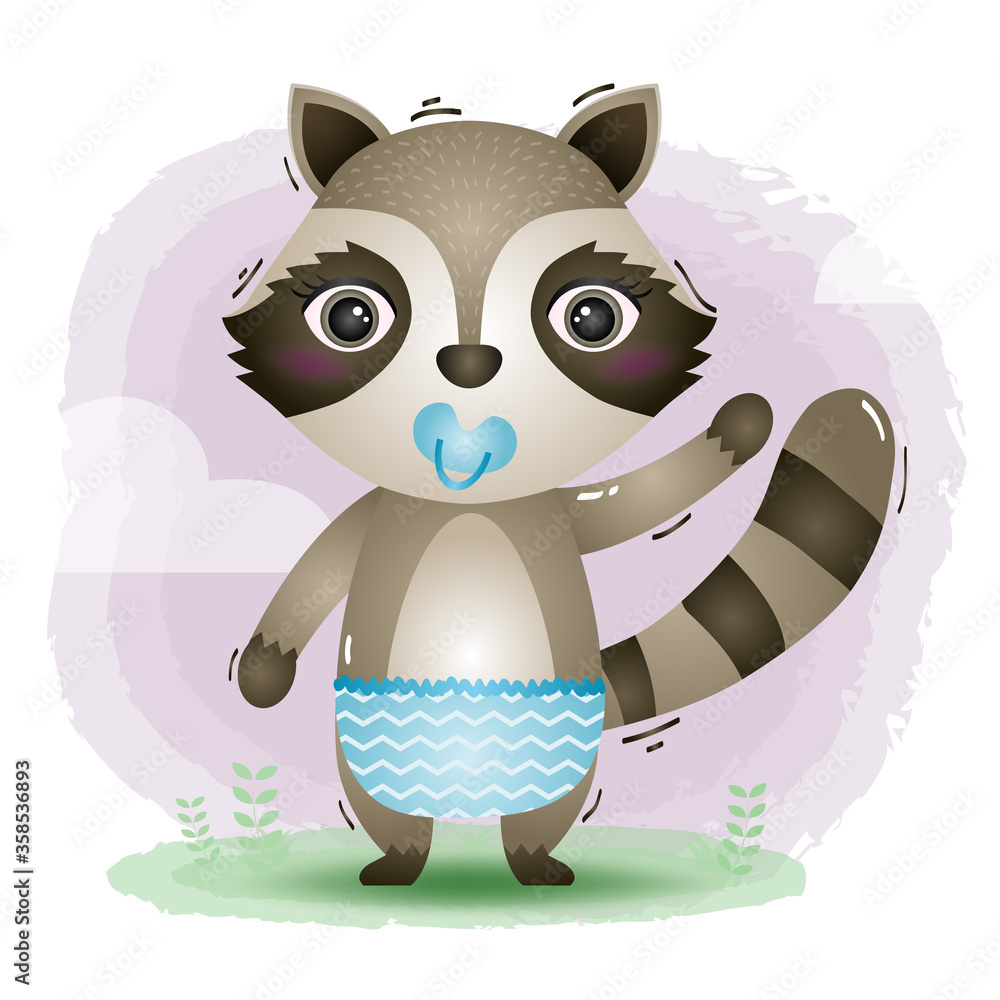 cute raccoon baby boy in the children's style. cute cartoon raccoon ...