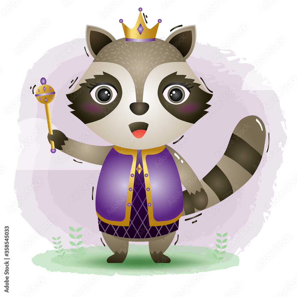 cute raccoon king in the children's style. cute cartoon raccoon king ...