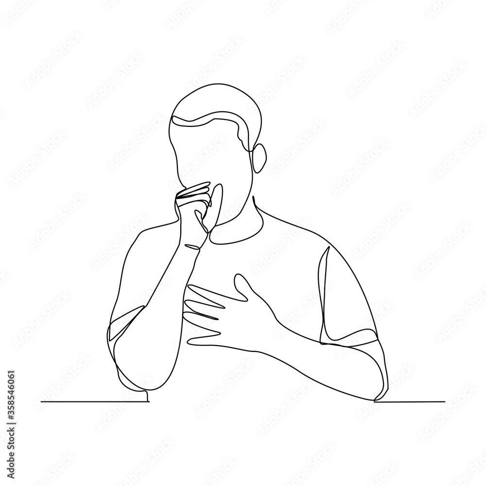 Continuous line drawing of man suffer cough and holding cest. Vector ...