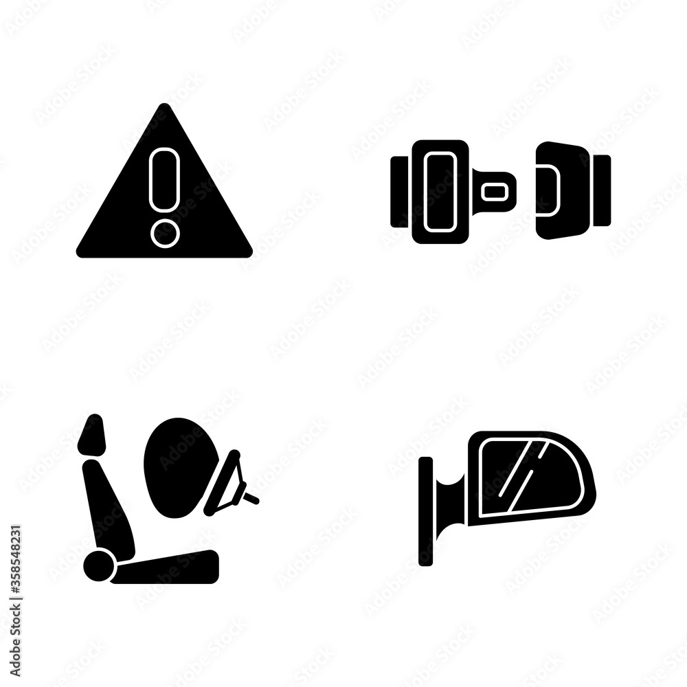 Drivers safety precautions black glyph icons set on white space ...
