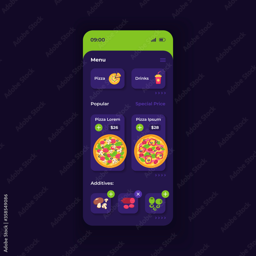 Fast food delivery app smartphone interface vector template. Mobile app ...