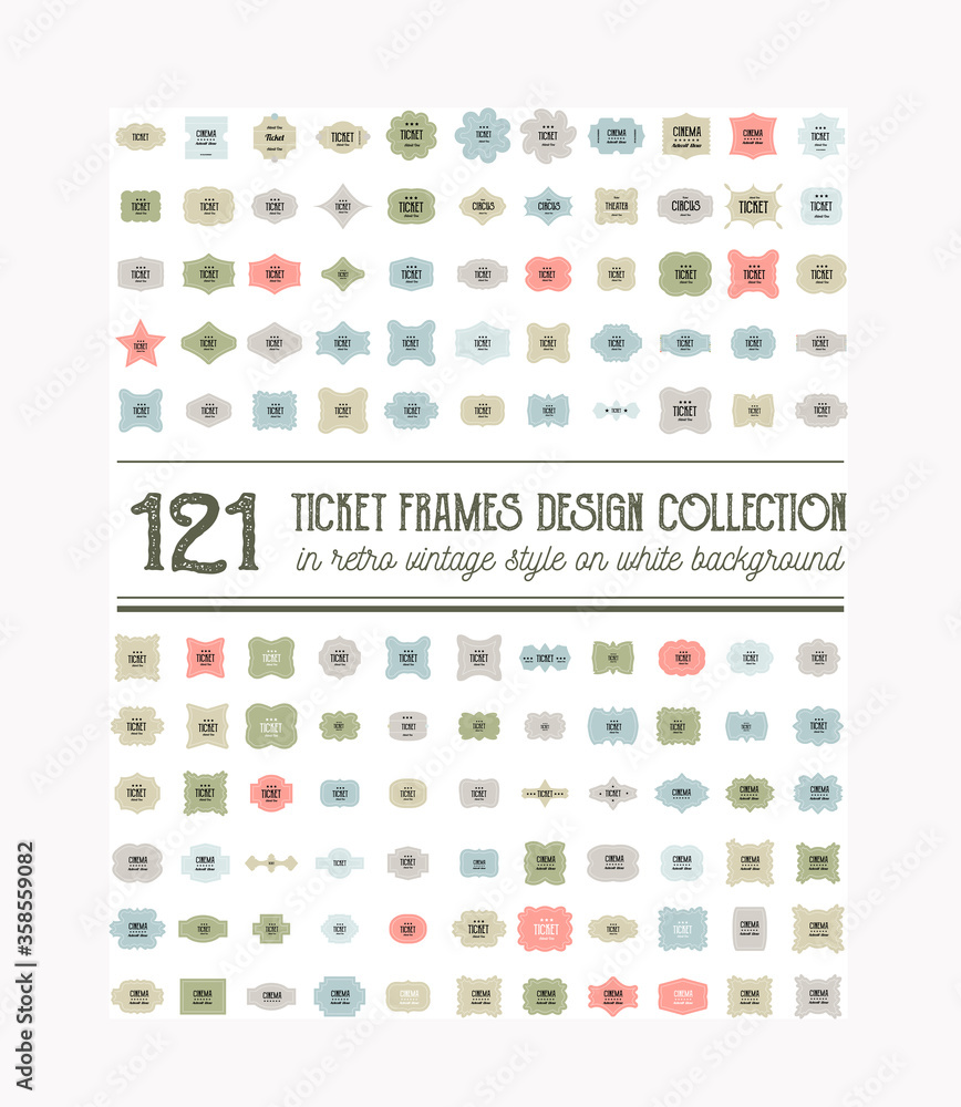 121 ticket frames design collection in retro style on white background ...