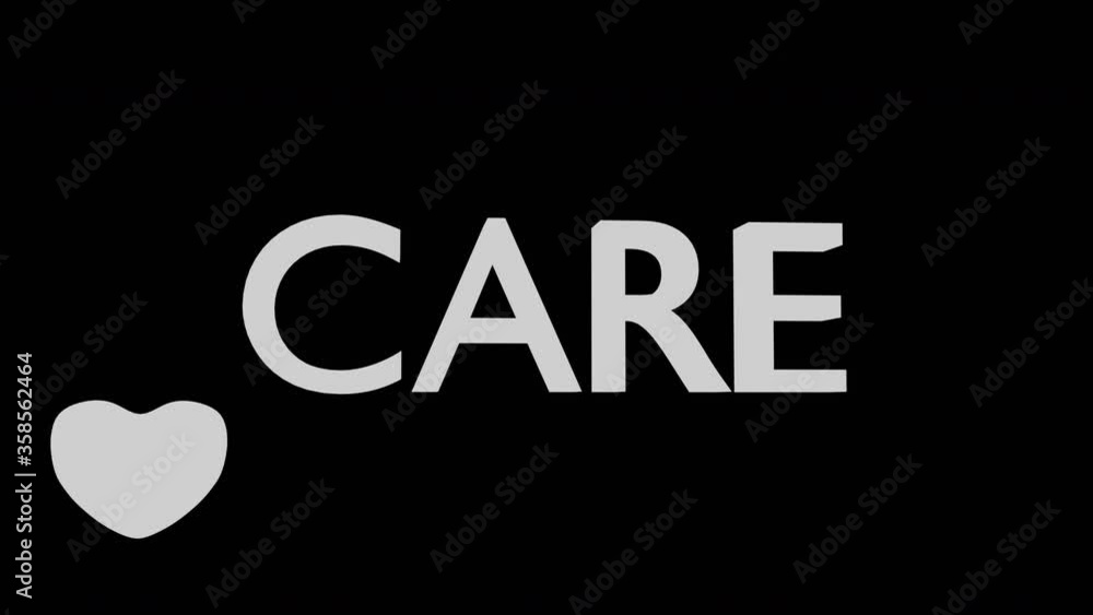 3D rendered animation of a word care and a beating golden heart ...