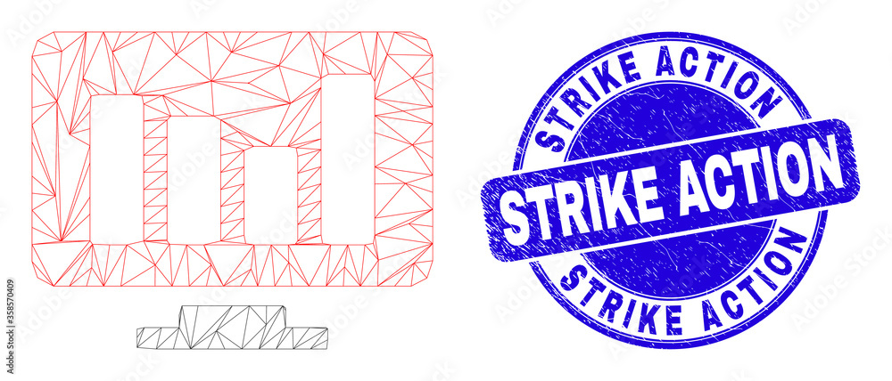 Web mesh online chart pictogram and Strike Action watermark. Blue ...
