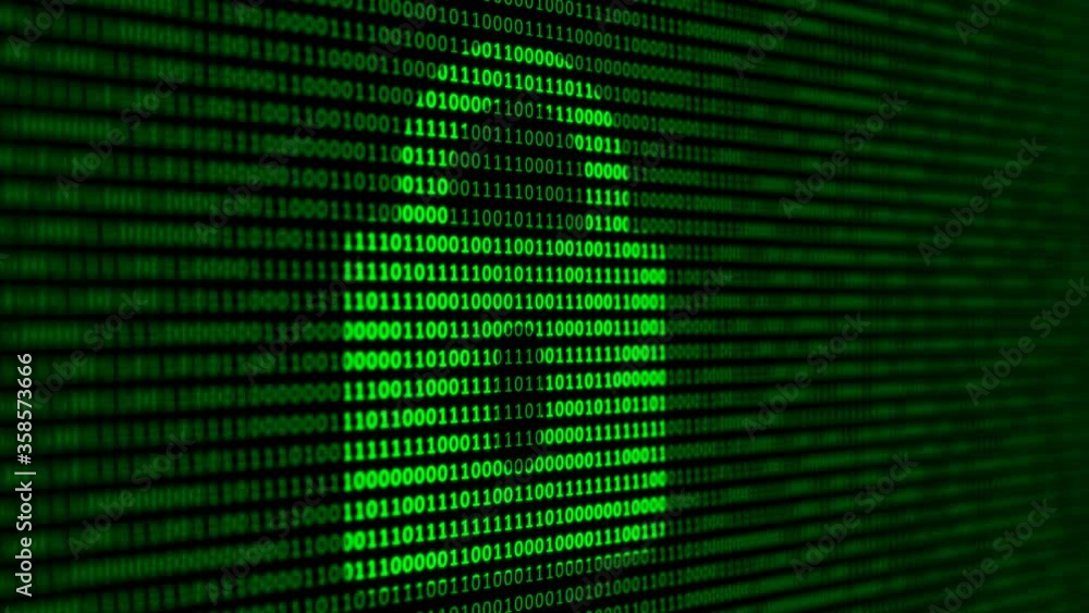 Binary code background with digits moving right on screen. Algorithm binary, data code ...