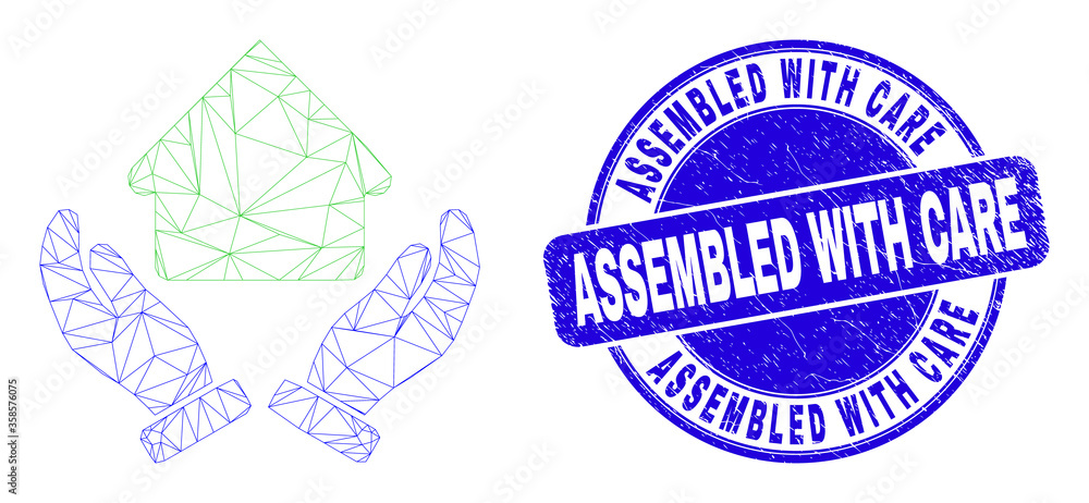 Web carcass house care hands pictogram and Assembled with Care stamp ...