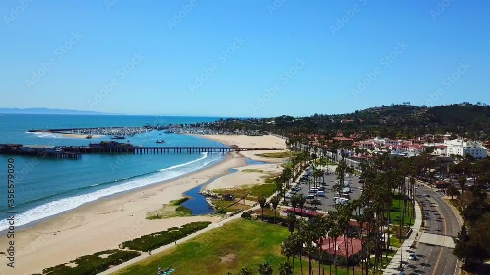 East Beach (Santa Babara) - High aerial view in daytime by drone. The ...