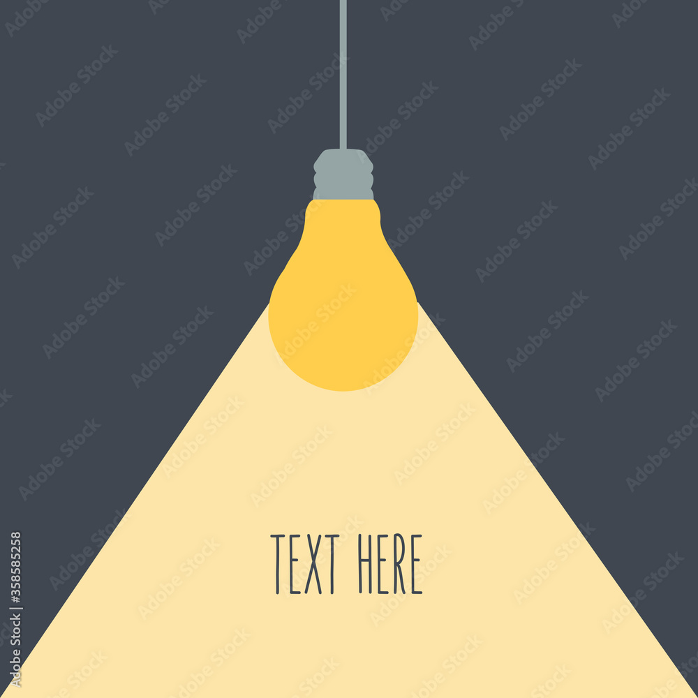 A small shining yellow light bulb cartoon isolated with a large beam of ...