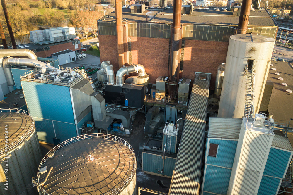 Aerial view of big fuel reservoirs in petroleum industrial zone and ...