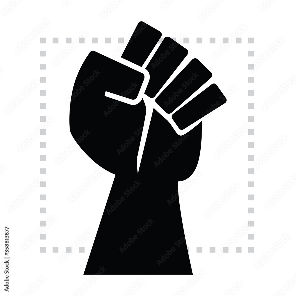 Black strong and powerful rise hand fist conceptual isolated symbol ...