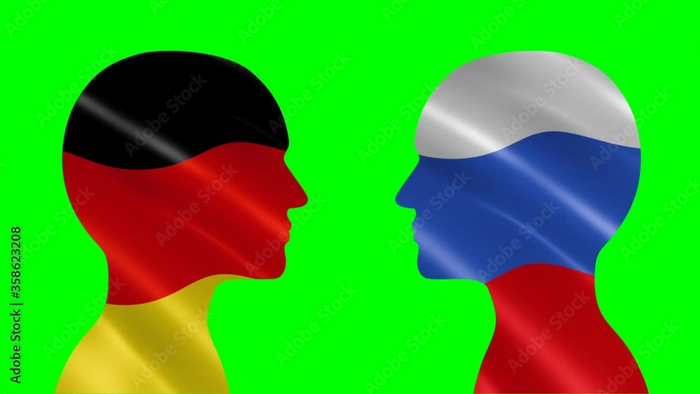 Silhouettes of talking German and Russian people on green. Dialogue ...