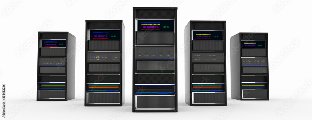 Modern server rack. Server rack image. Isolated on white background. 3d ...