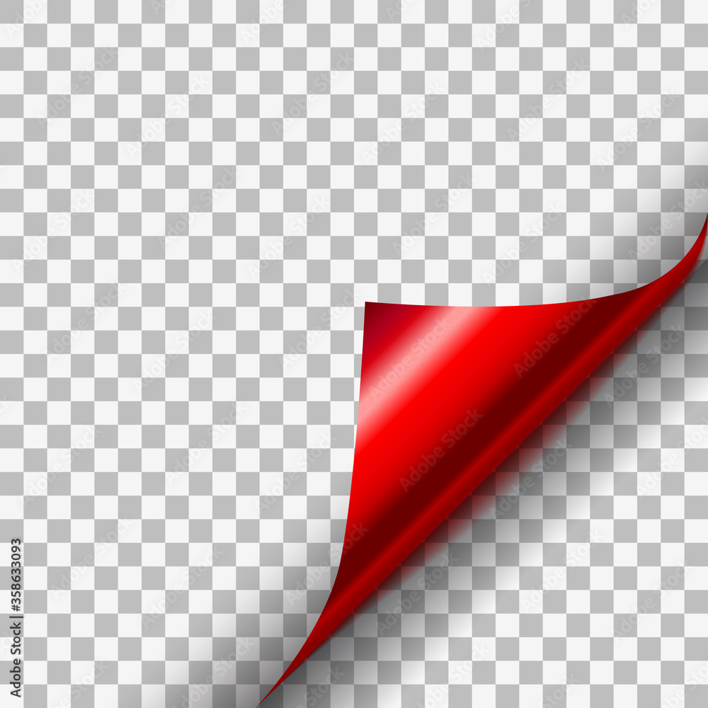 Page curl with shadow on blank sheet of paper. Red metallic paper ...