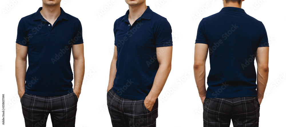 Blue, polo t-shirt on a young model. Stock Photo | Adobe Stock