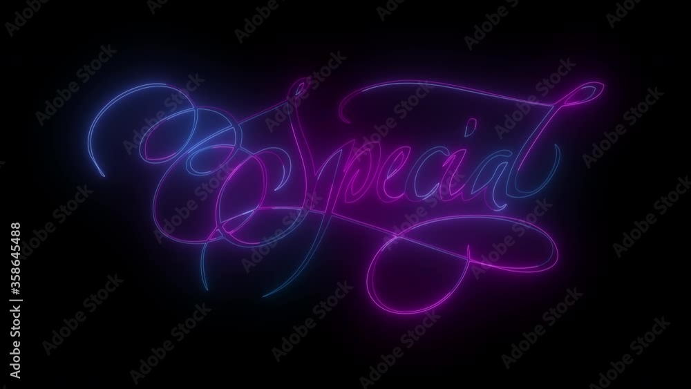 Special neon sign fluorescent light glowing on black background. Text ...