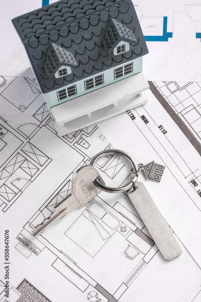 House keys on a house plan blueprint Stock Photo | Adobe Stock
