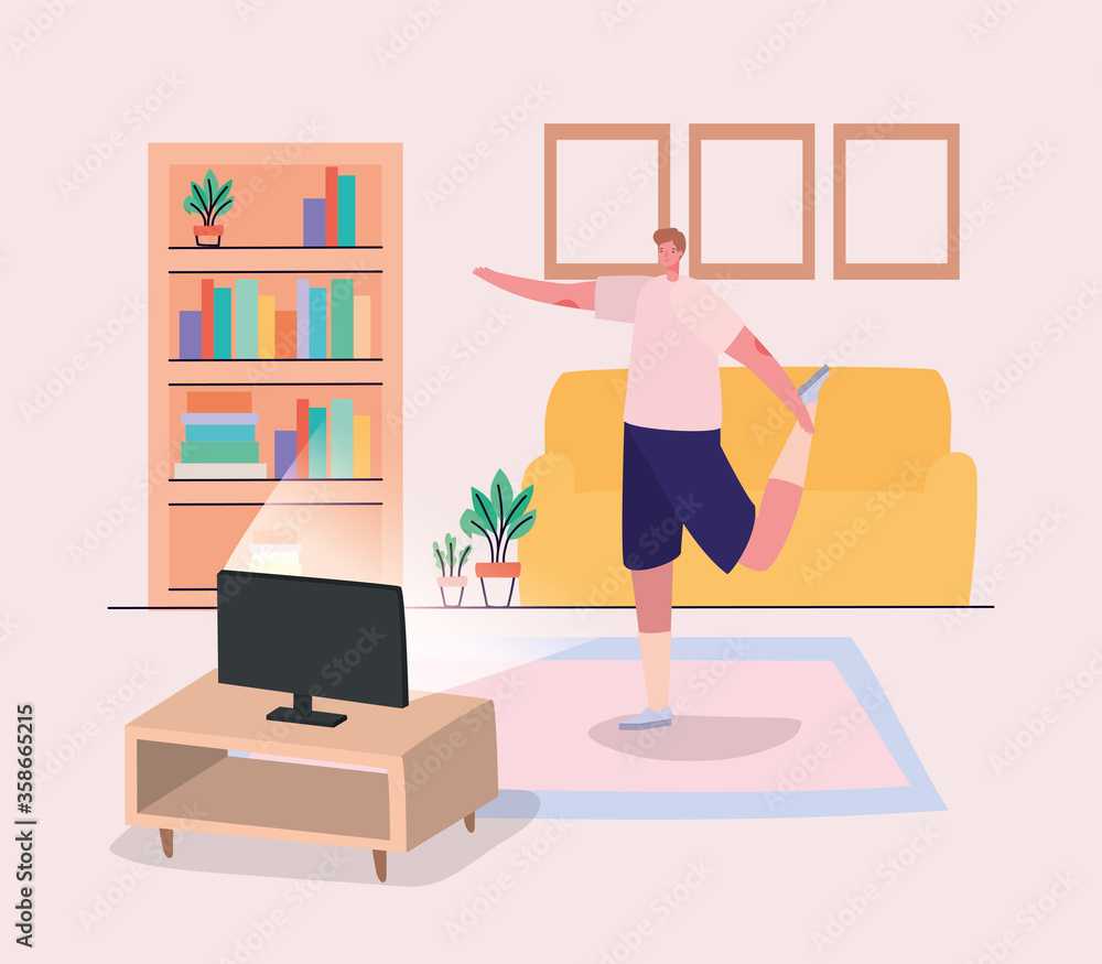 Man cartoon doing exercise design of Stay at home and activities theme ...