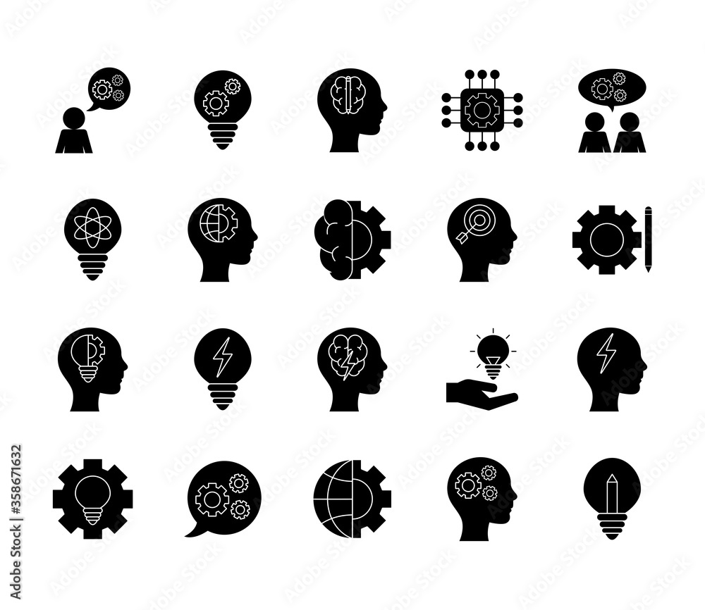silhouette style icon set design, Innovation idea and creativity theme ...