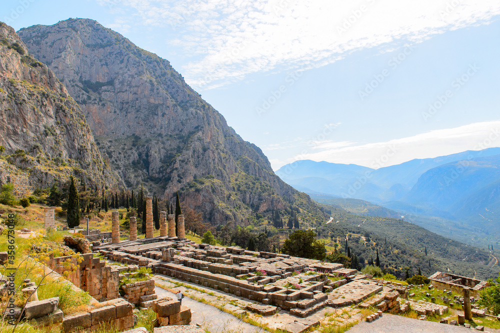 It's Apollo Temple in Delphi, an archaeological site in Greece, at the ...