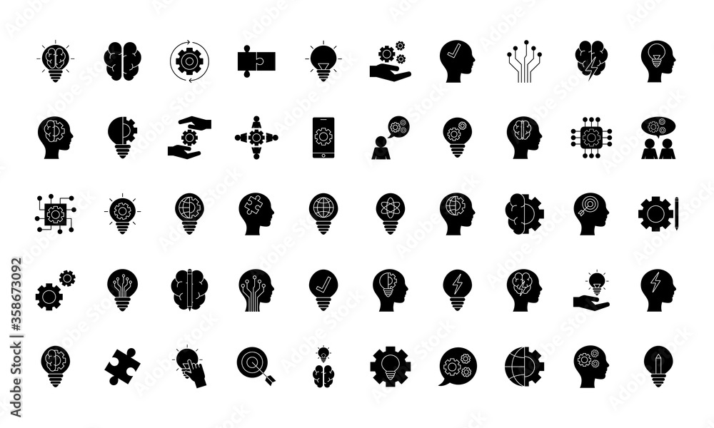 silhouette style icon set design, Innovation idea and creativity theme ...