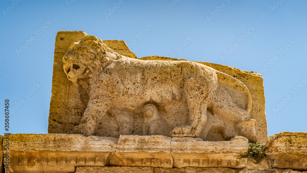 It's Sculpture of the lion on the Ruins of the Qasr al Abd in Iraq Al ...