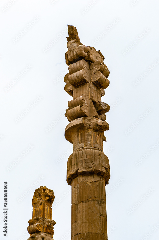 It's Columns of the ancient city of Persepolis, Iran. The ceremonial ...