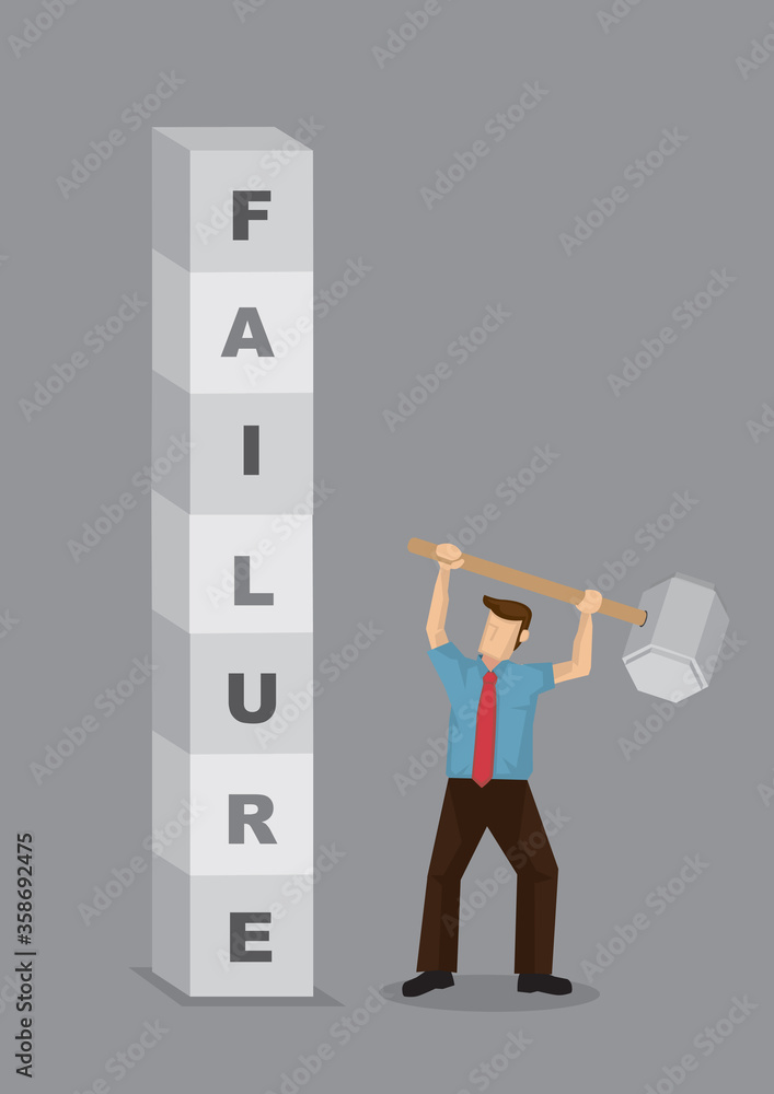 Cartoon Man with Huge Hammer Ready to Destroy Failure Vector ...