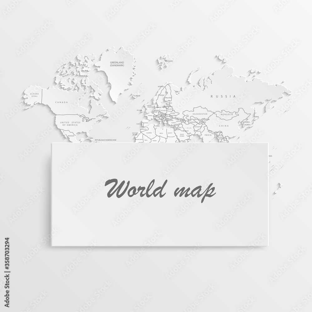World map paper. Political map of the world on a gray background. Stock ...