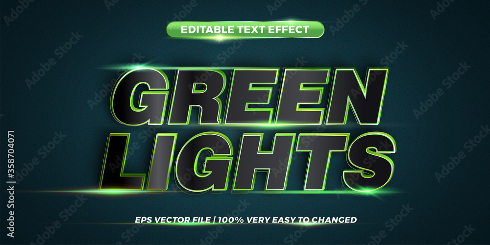 Editable 3d text effect styles mockup concept - Green Lights words with ...
