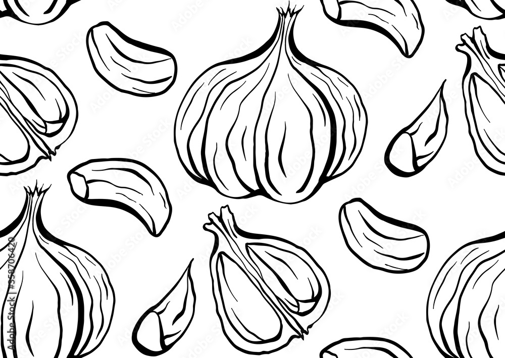 Seamless pattern sketch outline garlic illustration. Antibacterial ...