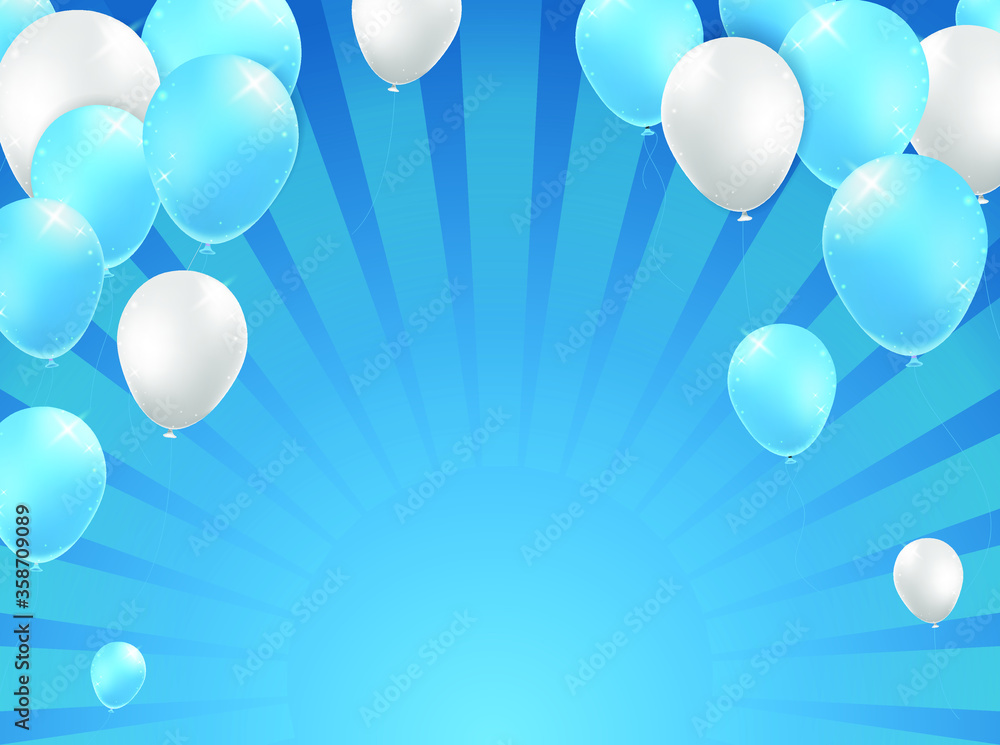 Realistic High Quality Poster Design with Blue and White Balloons on ...