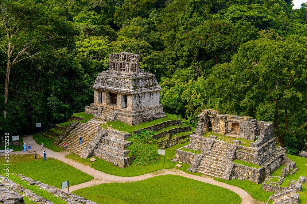 Aerial Panorama of Palenque archaeological site, a pre-Columbian Maya ...