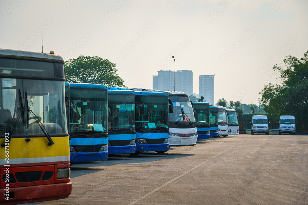 City buses in the parking lot at the bus station Stock Photo | Adobe Stock