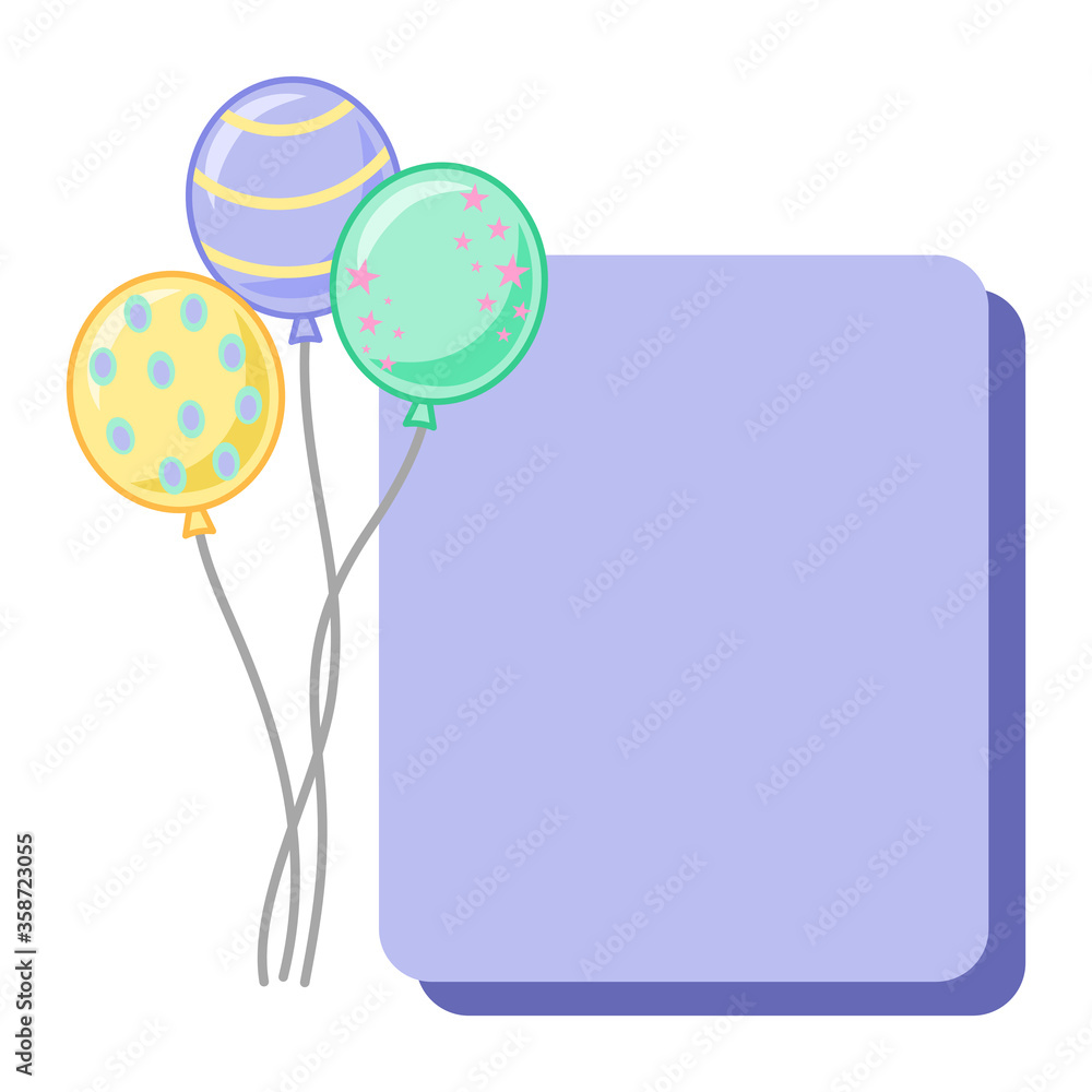 Balloons design, text box for greeting cards and poster template for ...