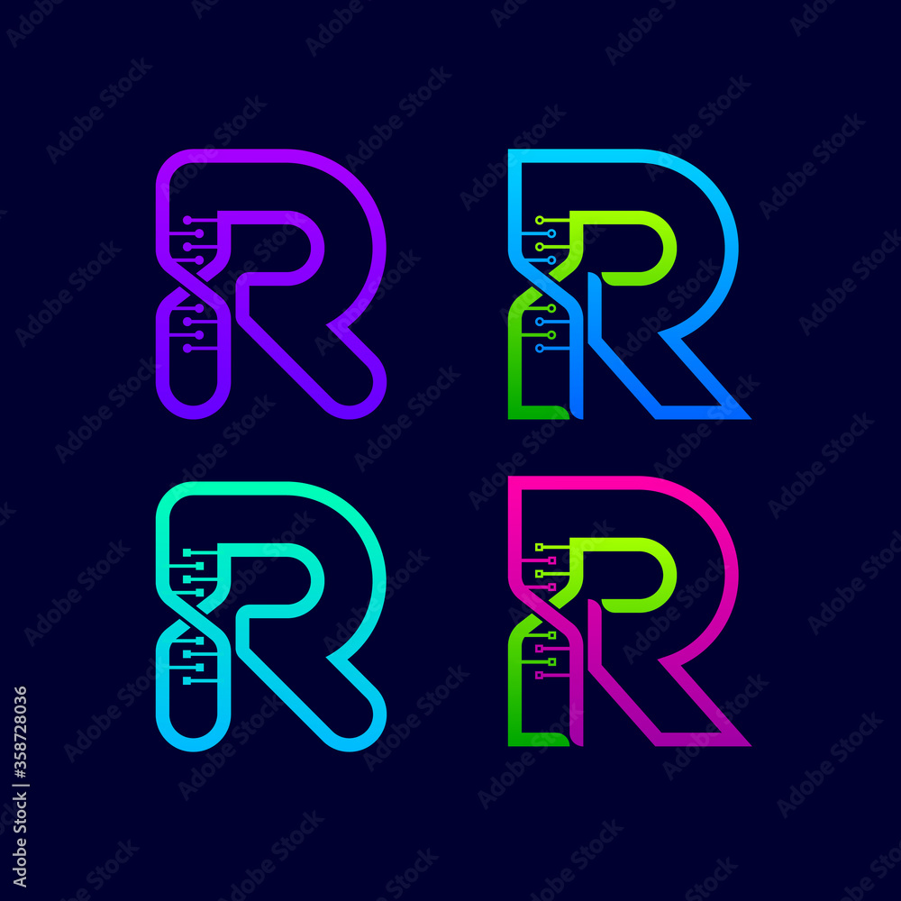Letter R logotype with Genetic DNA structure and Dot Linked Shape logos ...