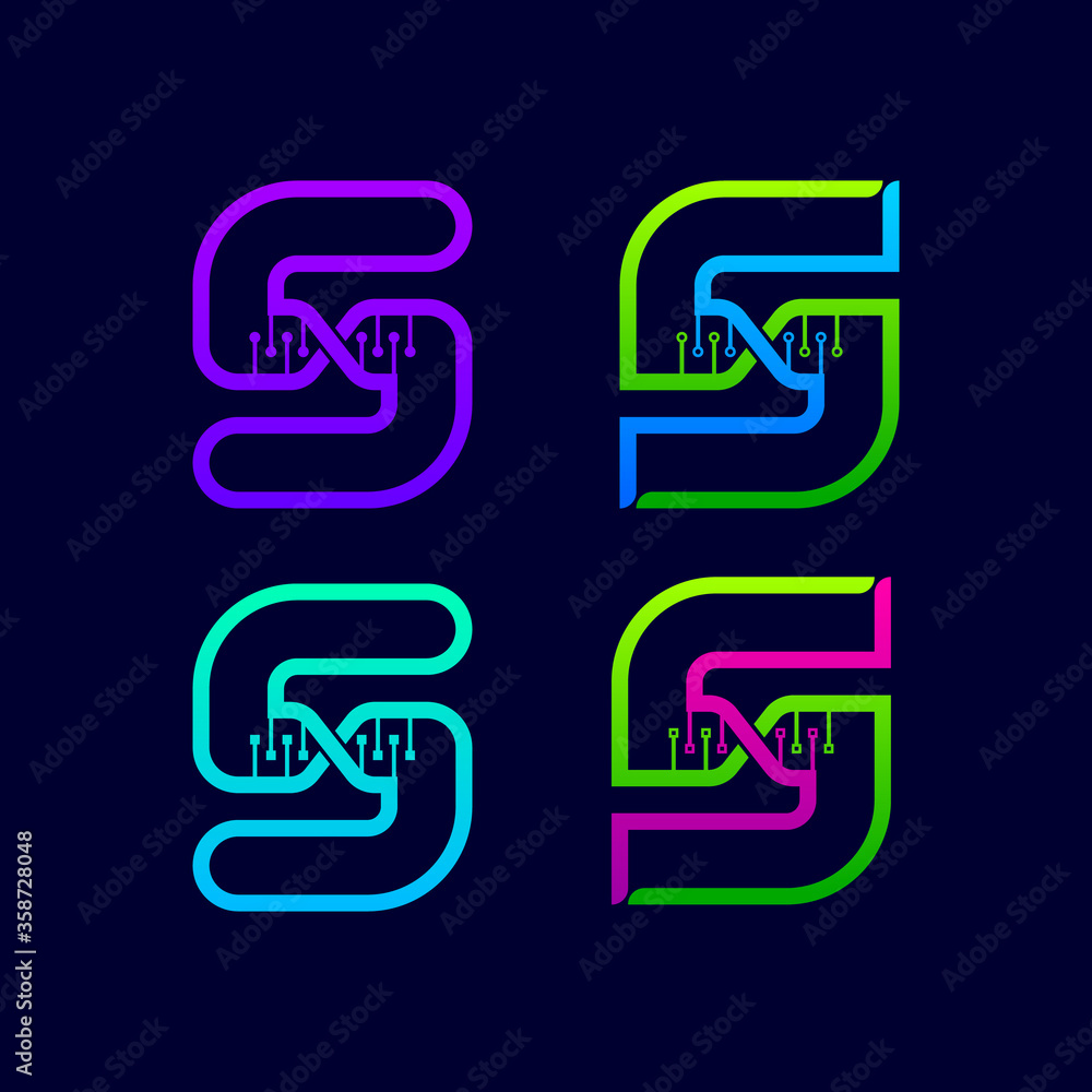 Letter S logotype with Genetic DNA structure and Dot Linked Shape logos ...