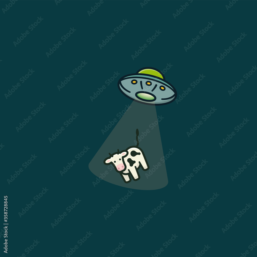 UFO abducting a cow cartoon vector illustration for World UFO Day on ...
