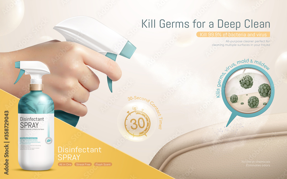 Disinfectant spray ad template Stock Vector | Adobe Stock