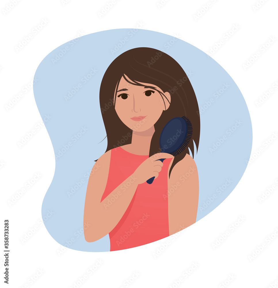 Woman combing her hair, vector illustration in flat style Stock Vector ...