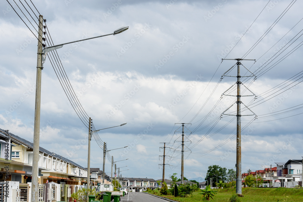 Kuching, Sarawak / Malaysia - June 21, 2016: Power poles and cables ...